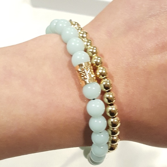 Jewelry | Mint And Gold Beaded Bracelet Set | Poshmark